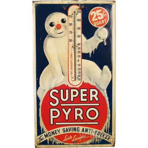 Super Pyro Antifreeze Embossed Tin Sign w/ Thermometer