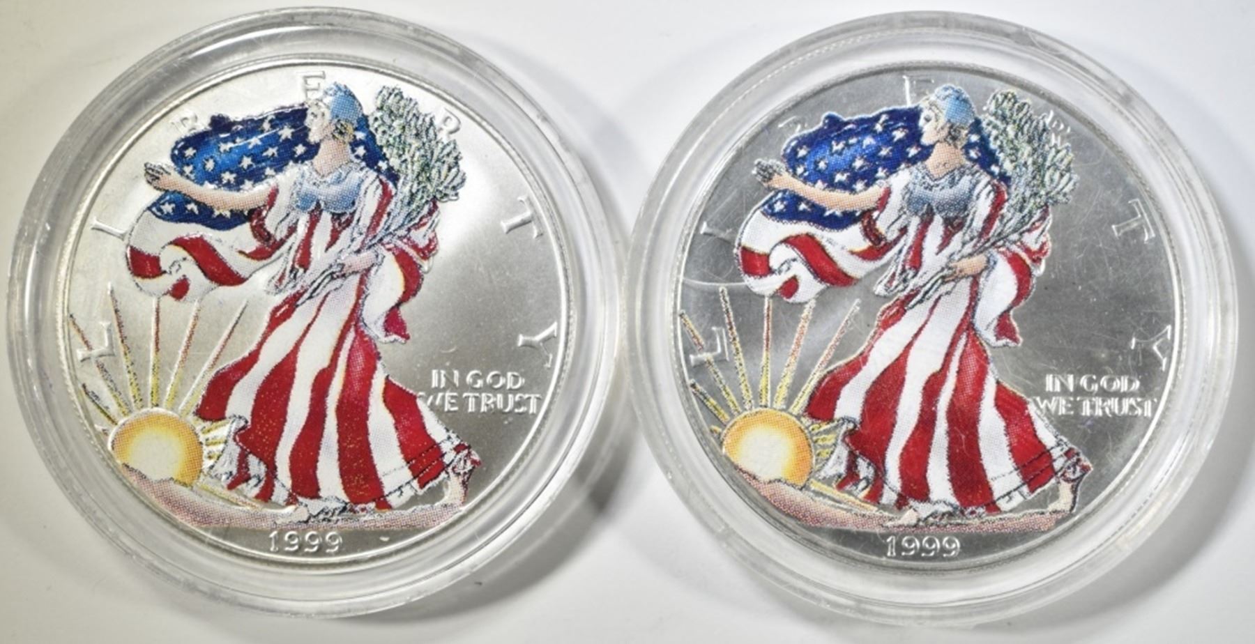 2-1999 COLORIZED SILVER EAGLES IN CAPSULES