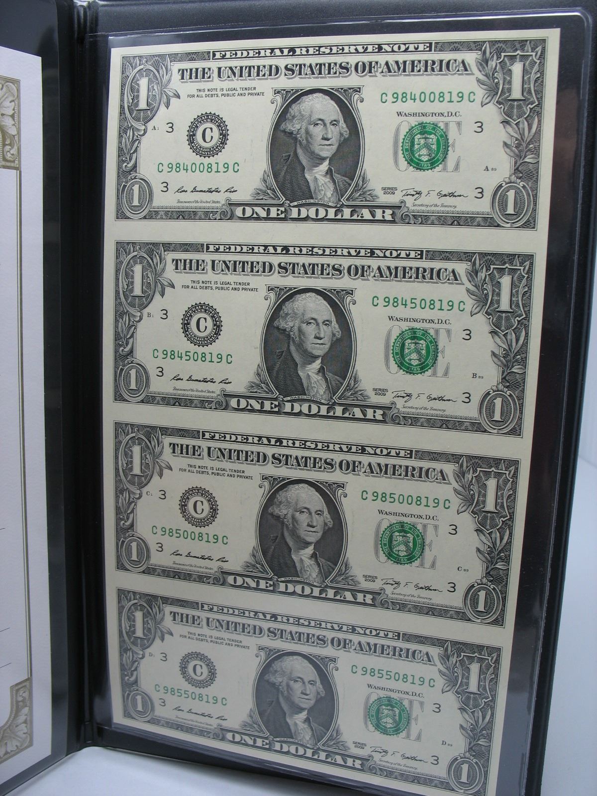 UNITED STATES $1.00 BILLS - UNCUT SHEET of 4 BILLS - Schmalz Auctions