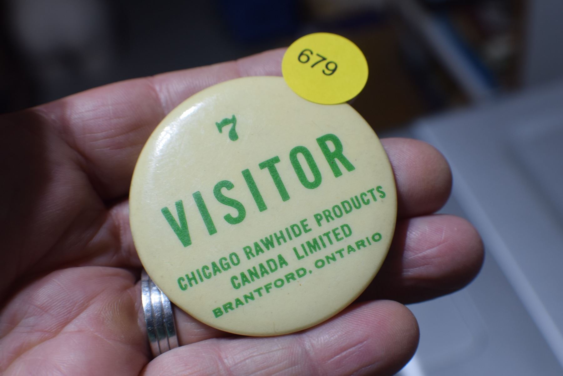 Visitor Factory Pinback - Schmalz Auctions
