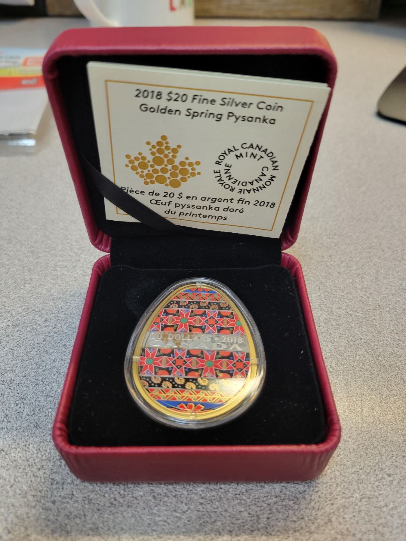2018 $20.00 fine silver coin Golden Spring Pysanka