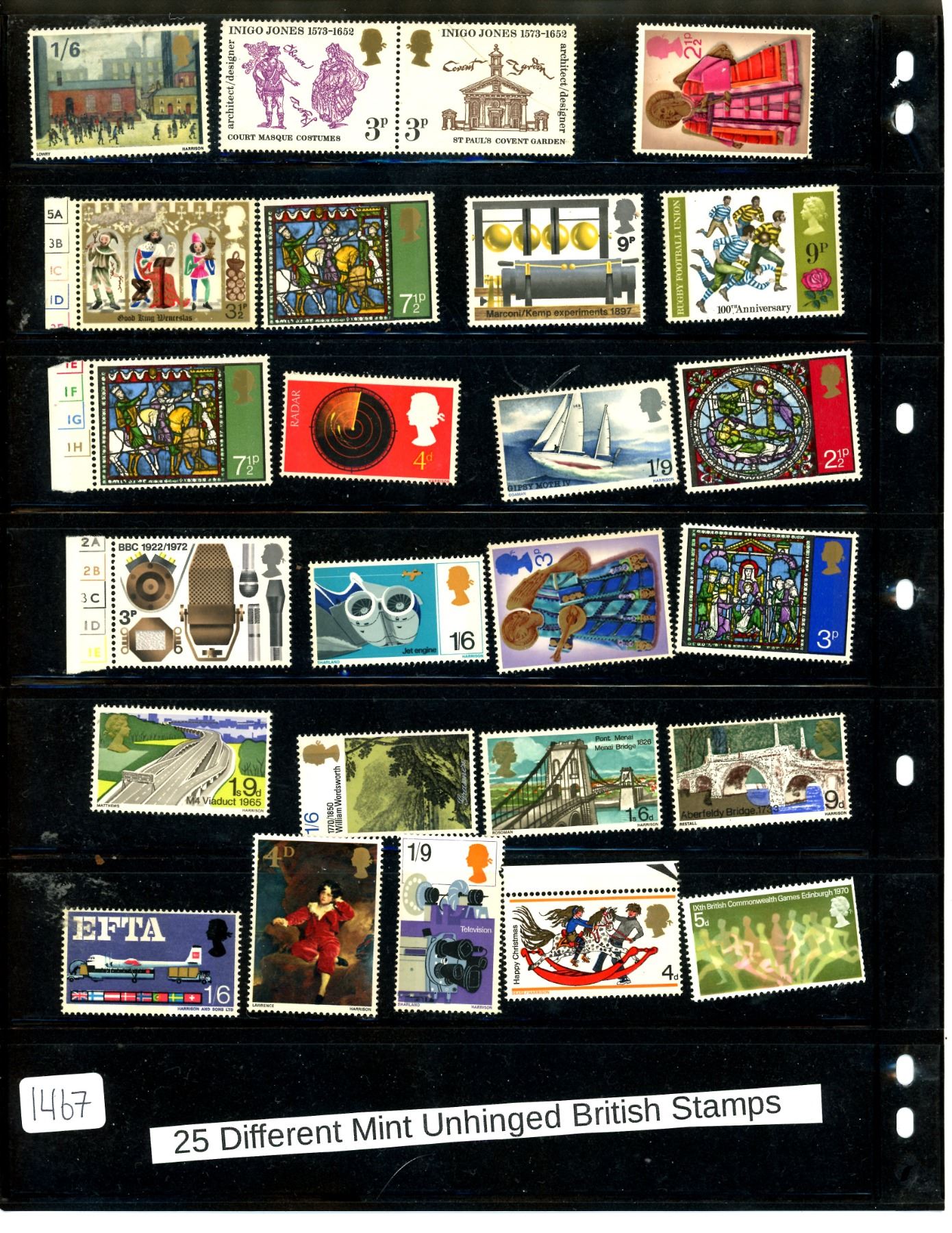 25 different mint unhinged British stamps