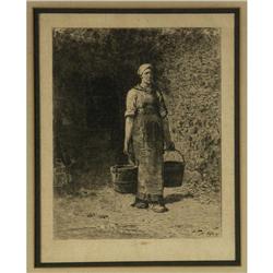 JEAN FRANCOIS MILLET ETCHING PEASANT WOMAN FRANCE