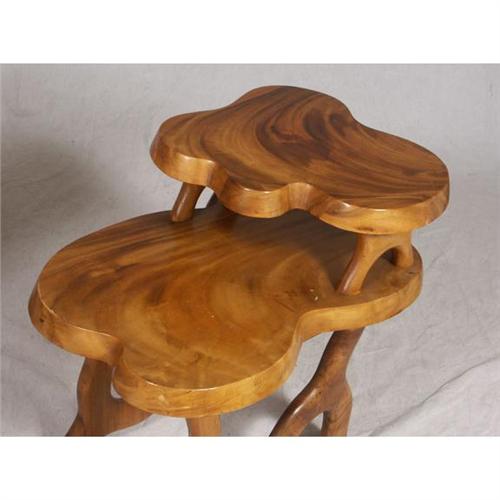 PAIR HAWAIIAN MONKEY POD STEP END TABLES MODERN