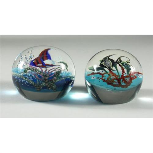 TWO STEVEN LUNDBERG SEA LIFE MOTIF PAPERWEIGHTS