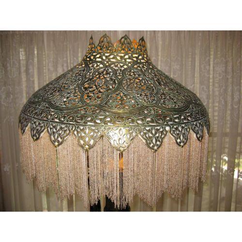 Syrian, beaded, pierced brass, lamp, 77" tall