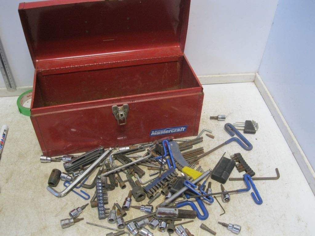 Metal Tool Box With T Handle Allen Wrennches etc