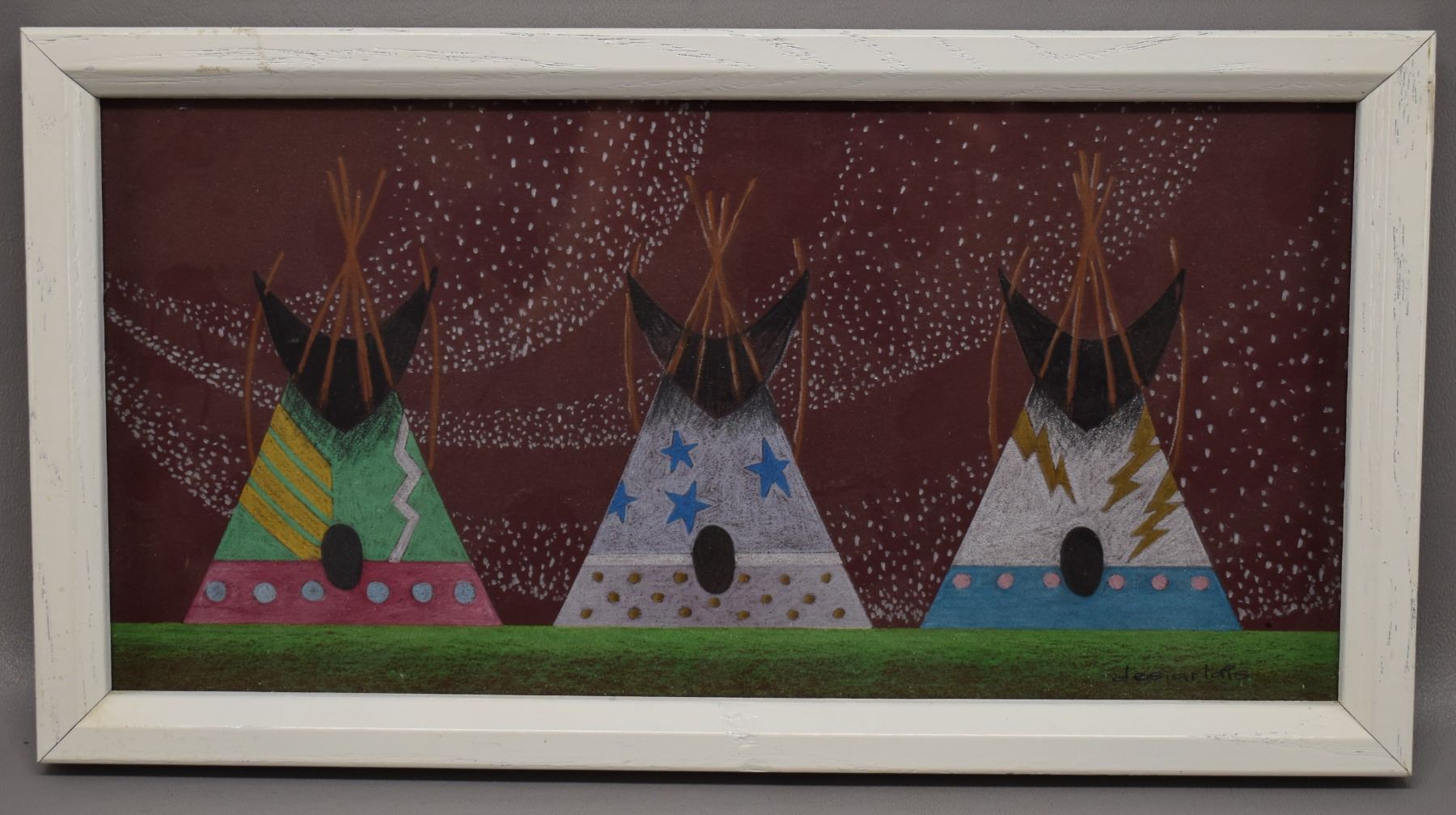 NATIVE AMERICAN CREE PAINTING BY DESJALAIS