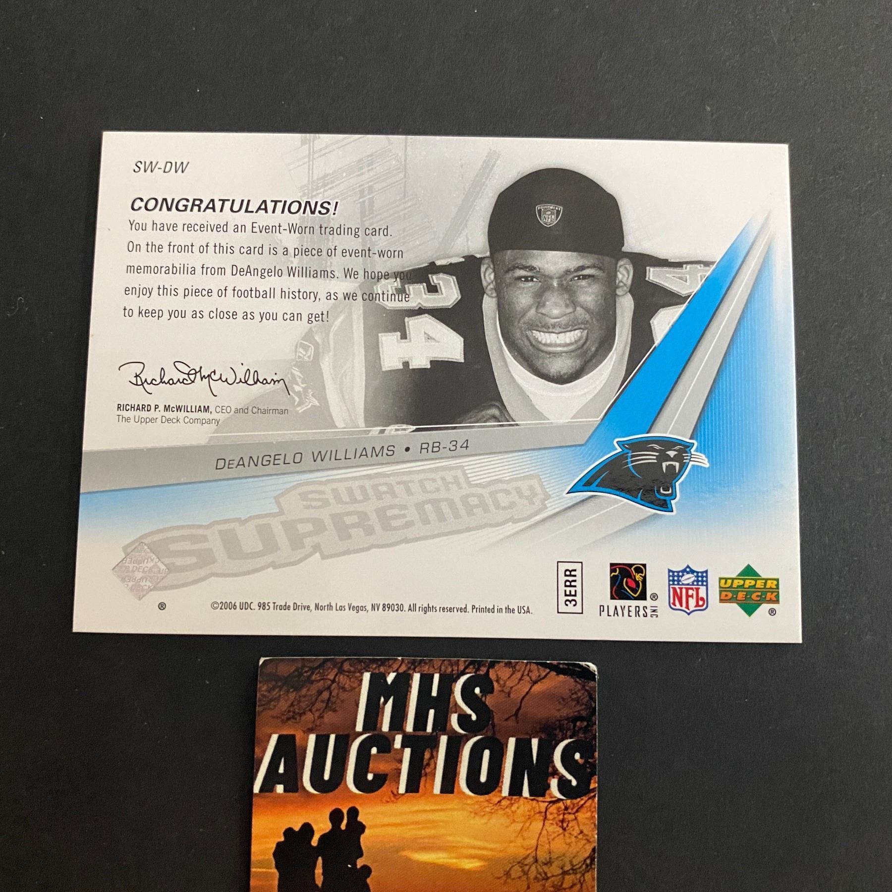 2006 SPX DEANGELO WILLIAMS JERSEY CARD (ref2007)