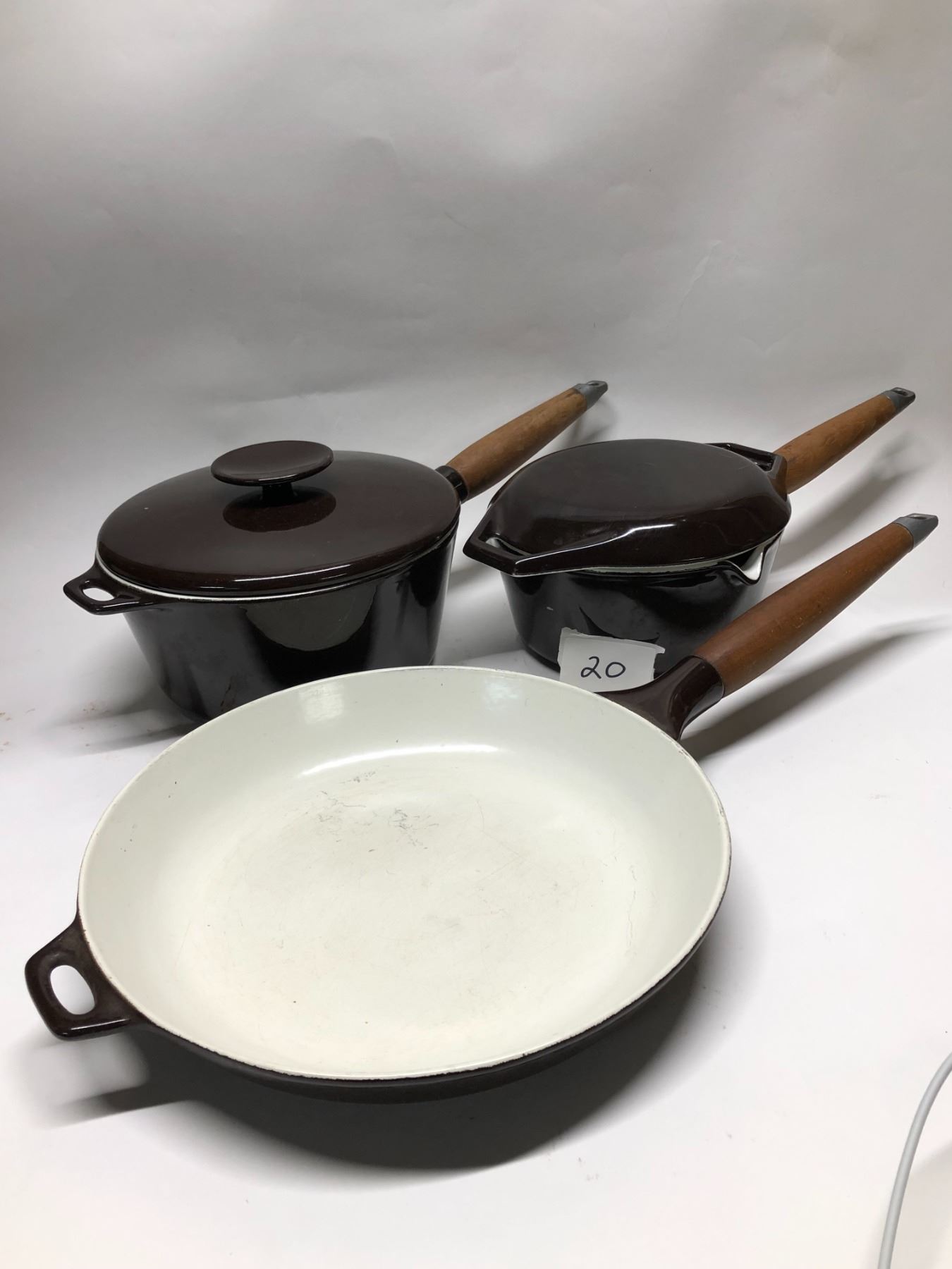 MCM Copco Denmark Michael Lax Cast enamel 10" Fry Pan Pots 8" 6"