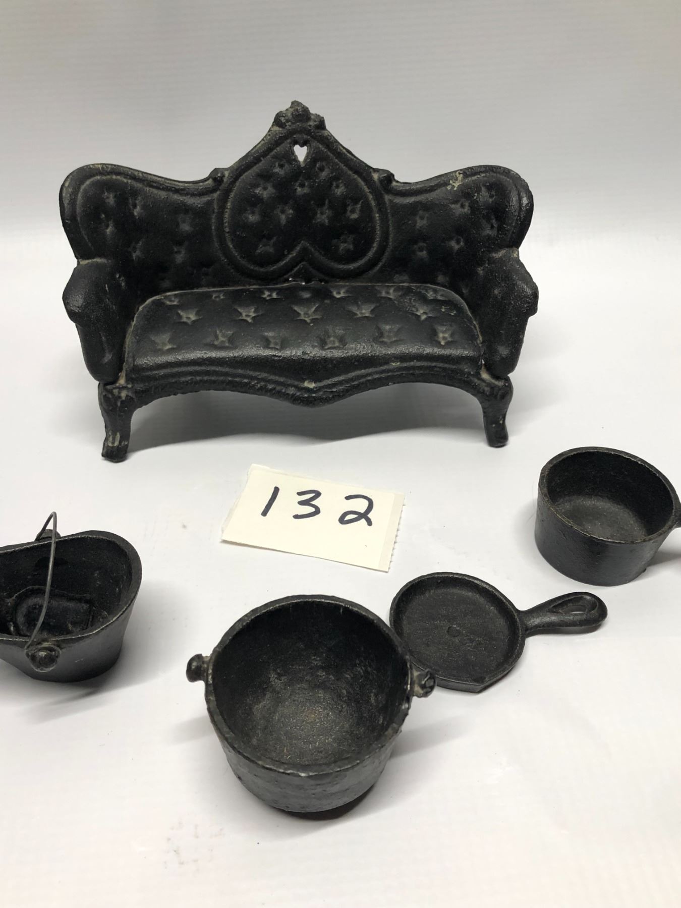 Cast Iron Miniatures Mini Toys Stove Table Chairs Pots Couch etc