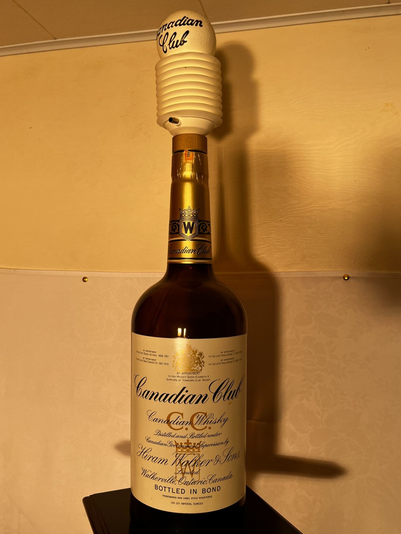 Wood stand & Canadian Club Bottle with pump