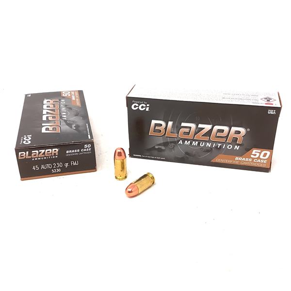 CCI Blazer 45 Auto, 230 Grain FMJ Ammunition, 100 Rounds