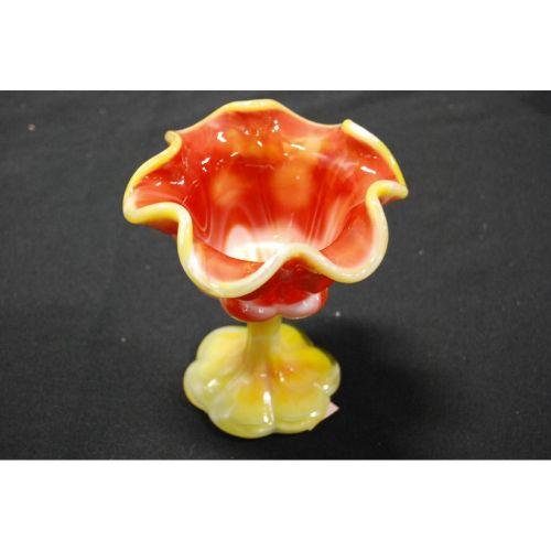 Red and Yellow Slag Glass Compote