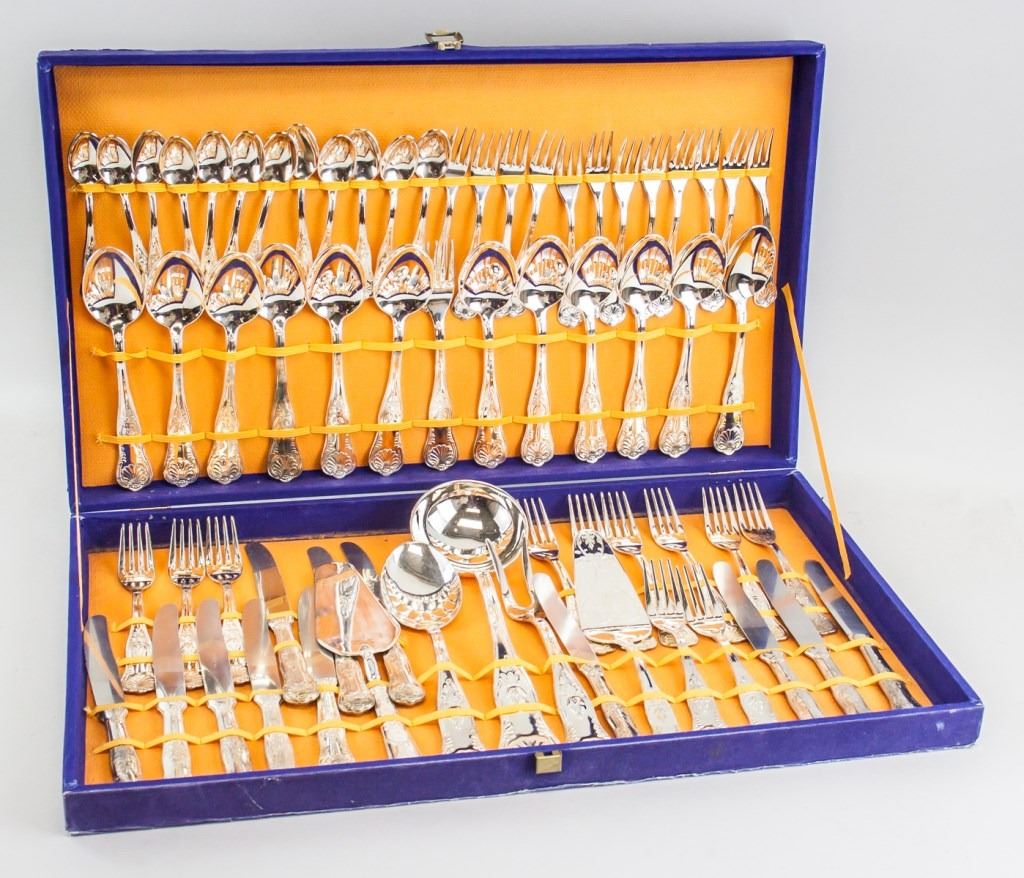 65-Piece English Mayell E.P. Zinc Silverware