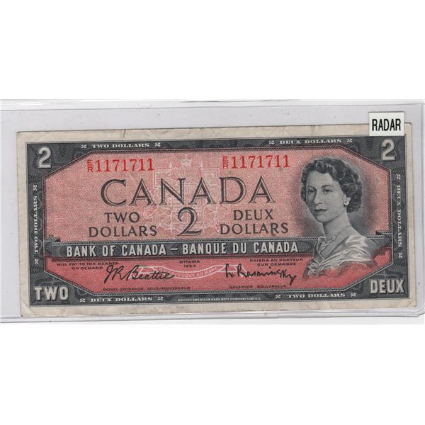 1954 Canadian Two Dollar Bill - Two Digit Radar - ER1171711