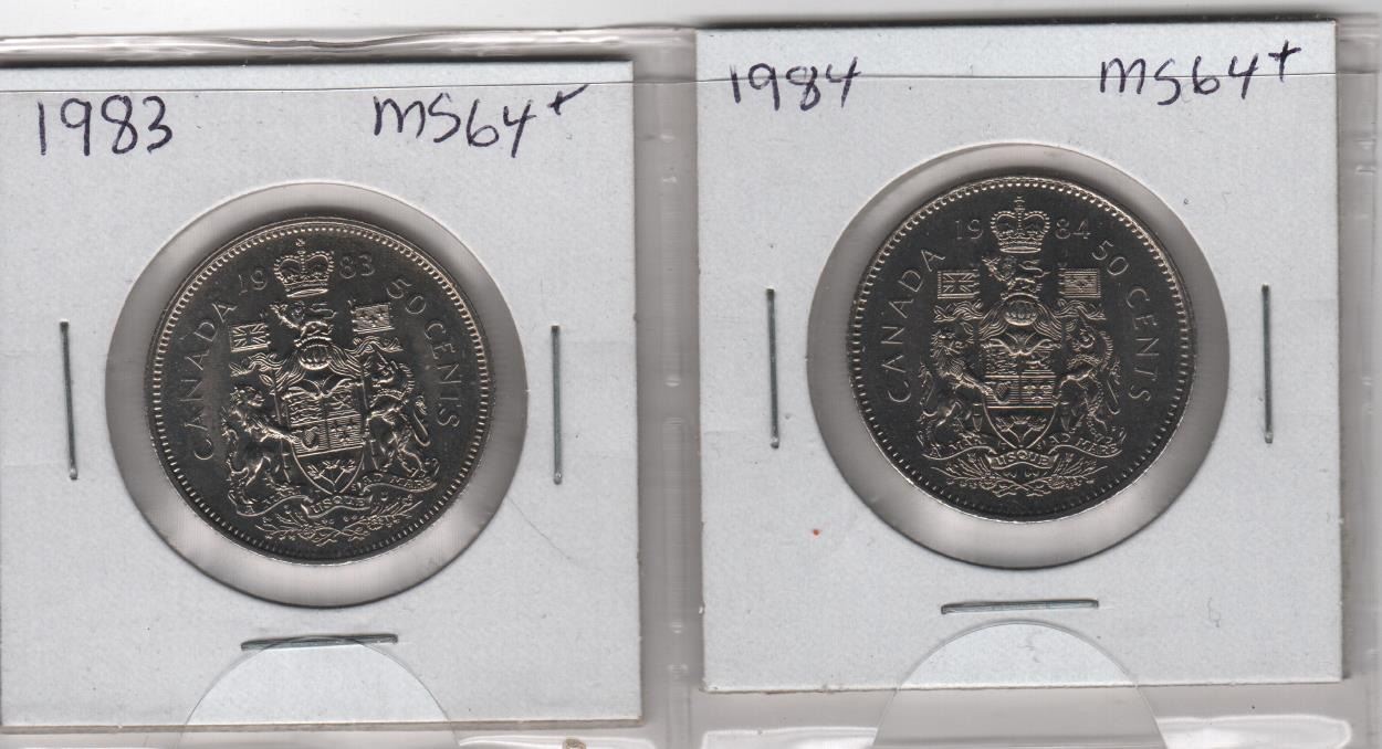 Canadian Fifty Cent Coins - 1983 MS64 & 1984 MS64