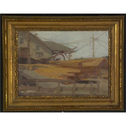 OIL PAINTING COUNTRYSIDE BARN POSSIBLY HARRY FISK