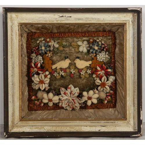 VICTORIAN WOOLWORK SHADOW BOX DISPLAY BIRDS FLOWER