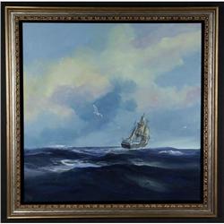 oil on canvas James Eichelberger seascape w/ ship