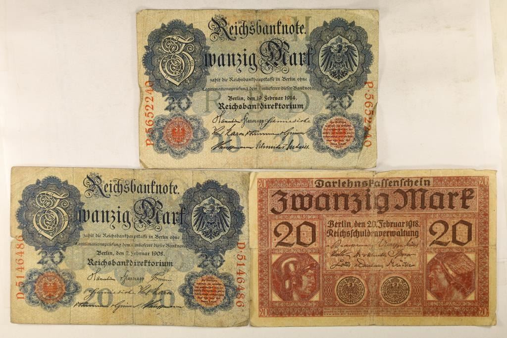 GERMANY 1908 20 MARKS, 1914-20 MARKS AND 1918