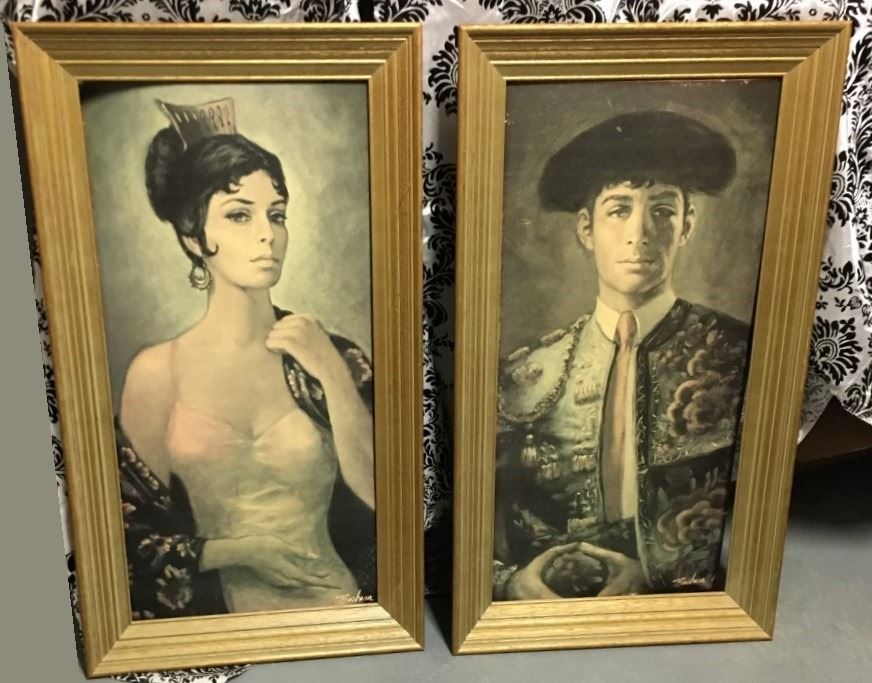 TWO Framed Vintage Prints, Artist Barbara Webber, 12" x 24"