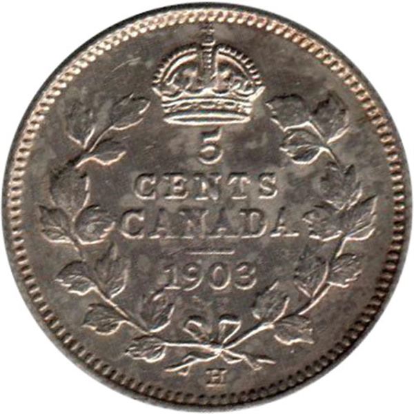 Canada 5 Cents Silver 1903 Sm. H/H EF