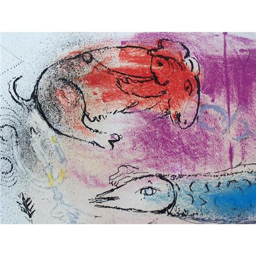 MARC CHAGALL H.Sig. Lithograph Blue Fish 1957