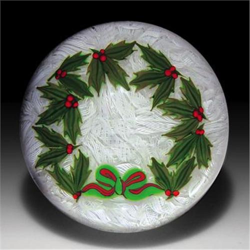 Perthshire Christmas holly wreath paperweight