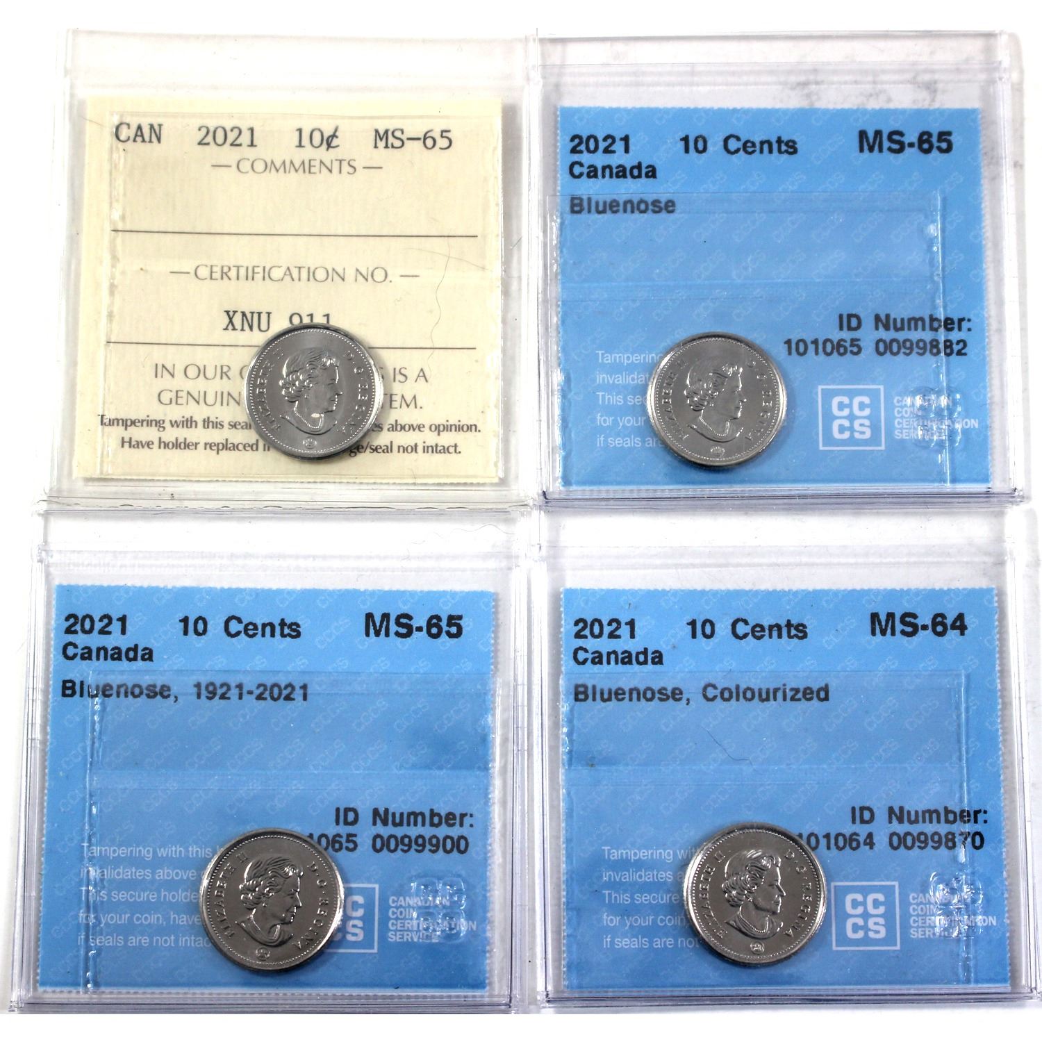 Lot of 4x 2021 Canada 10-cent, Certified Coins. Lot Includes: Bluenose ...