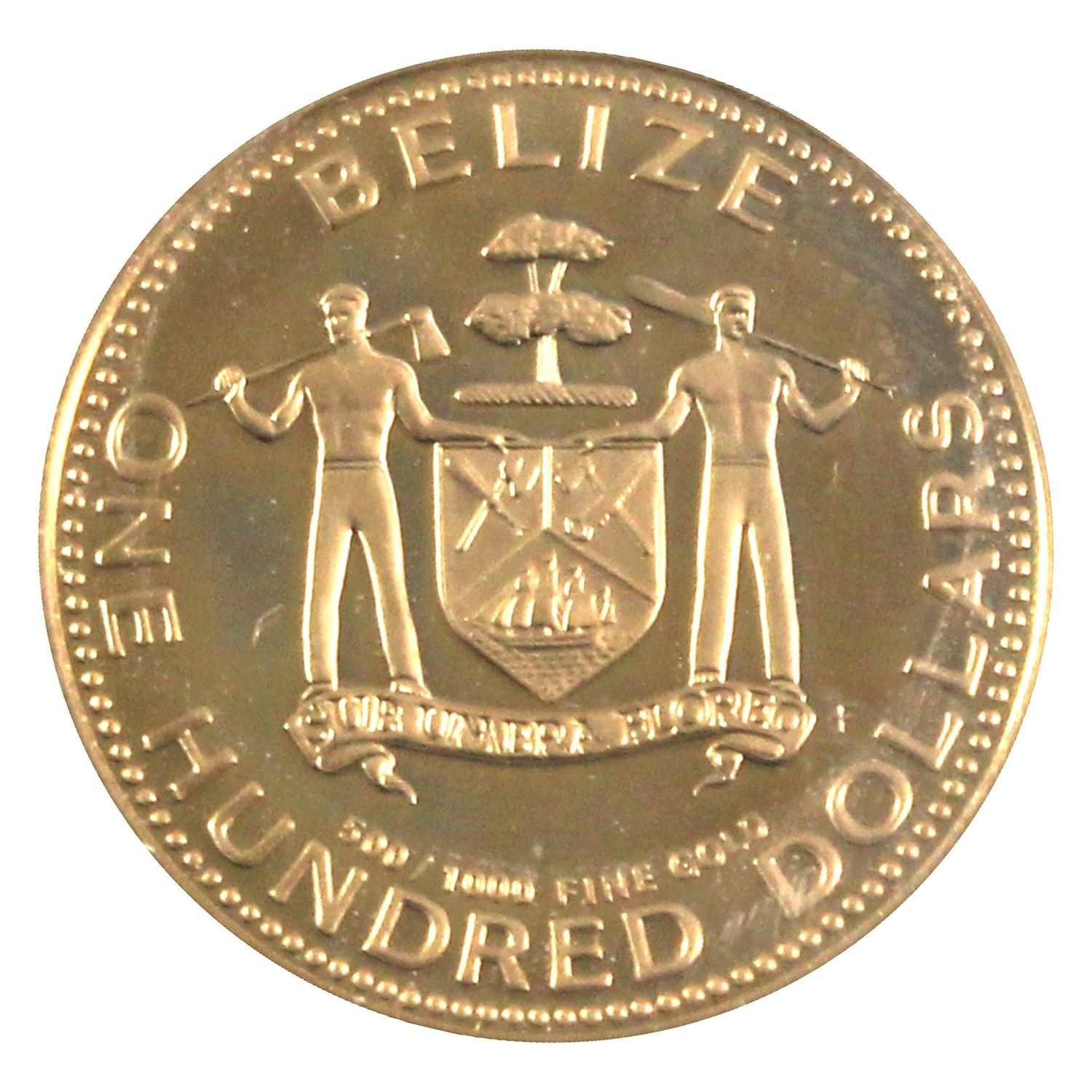 1979 Belize $100 Angelfish Gold Coin. Coin weighs 3.10g and contains ...