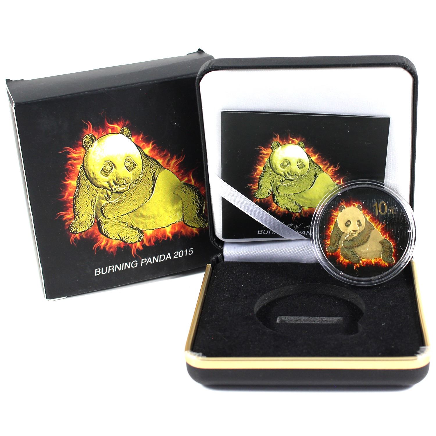 2015 China 10 Yuan Burning Panda 1oz Fine Silver with 24K Gold & Black ...