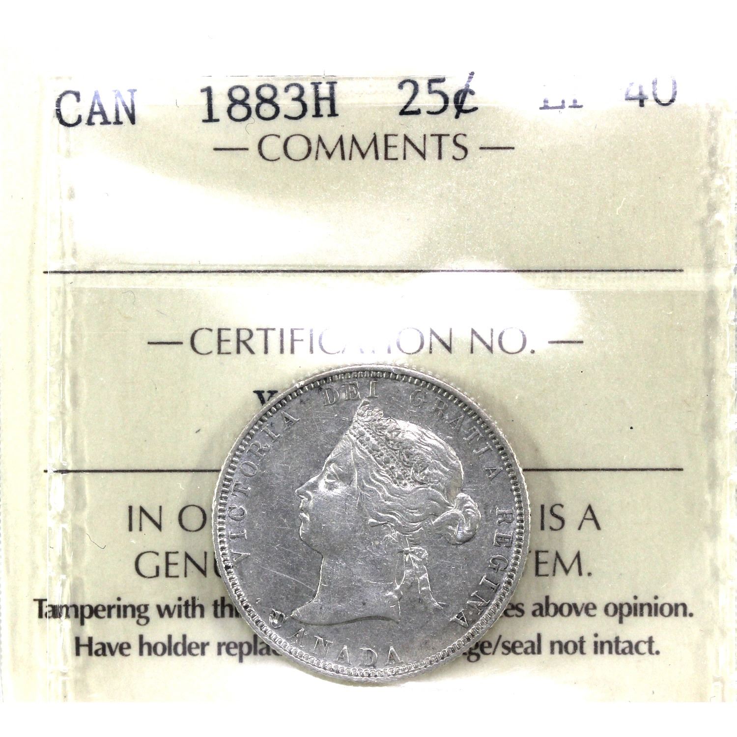 25-cent 1883H ICCS Certified EF40!