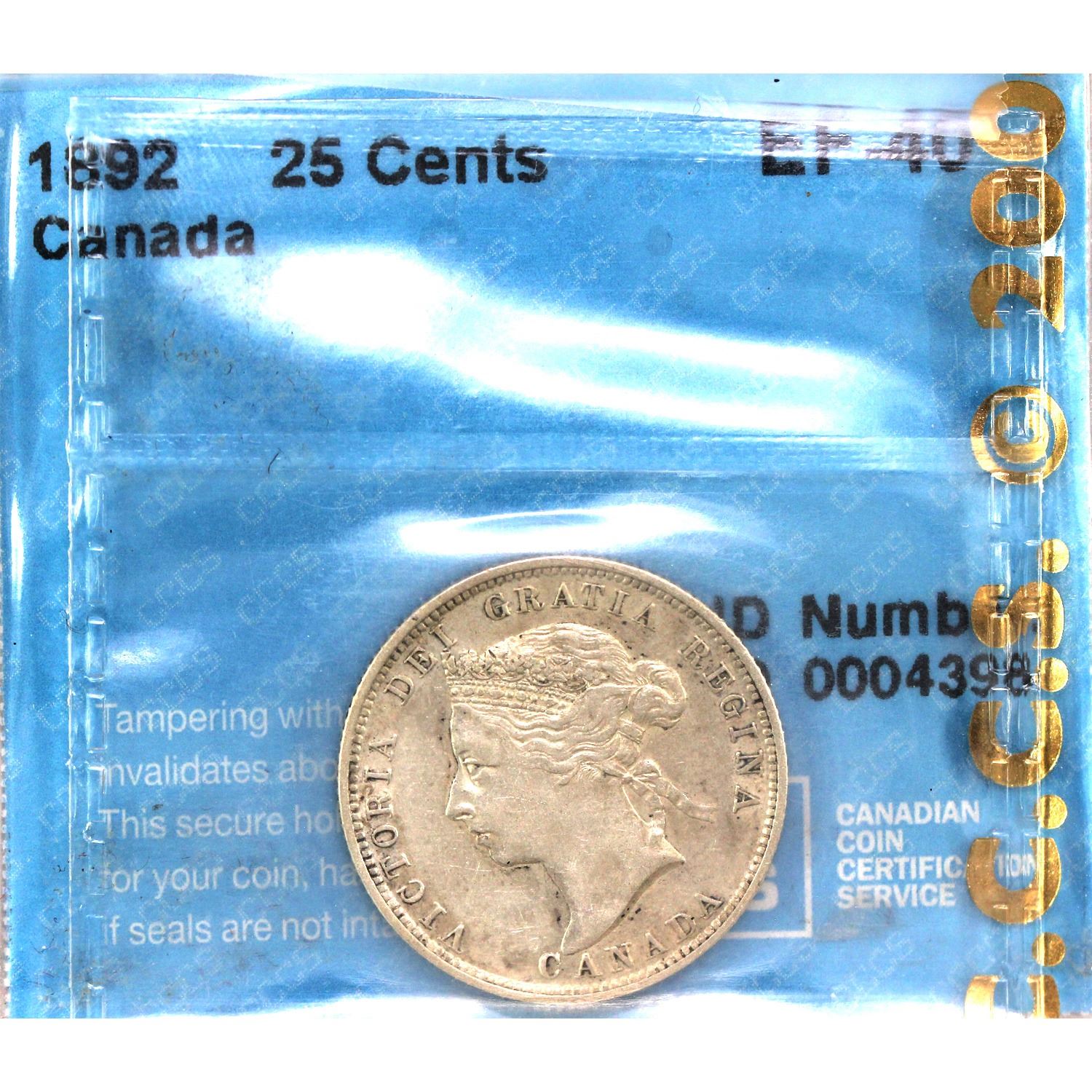 25-cent 1892 CCCS Certified EF40