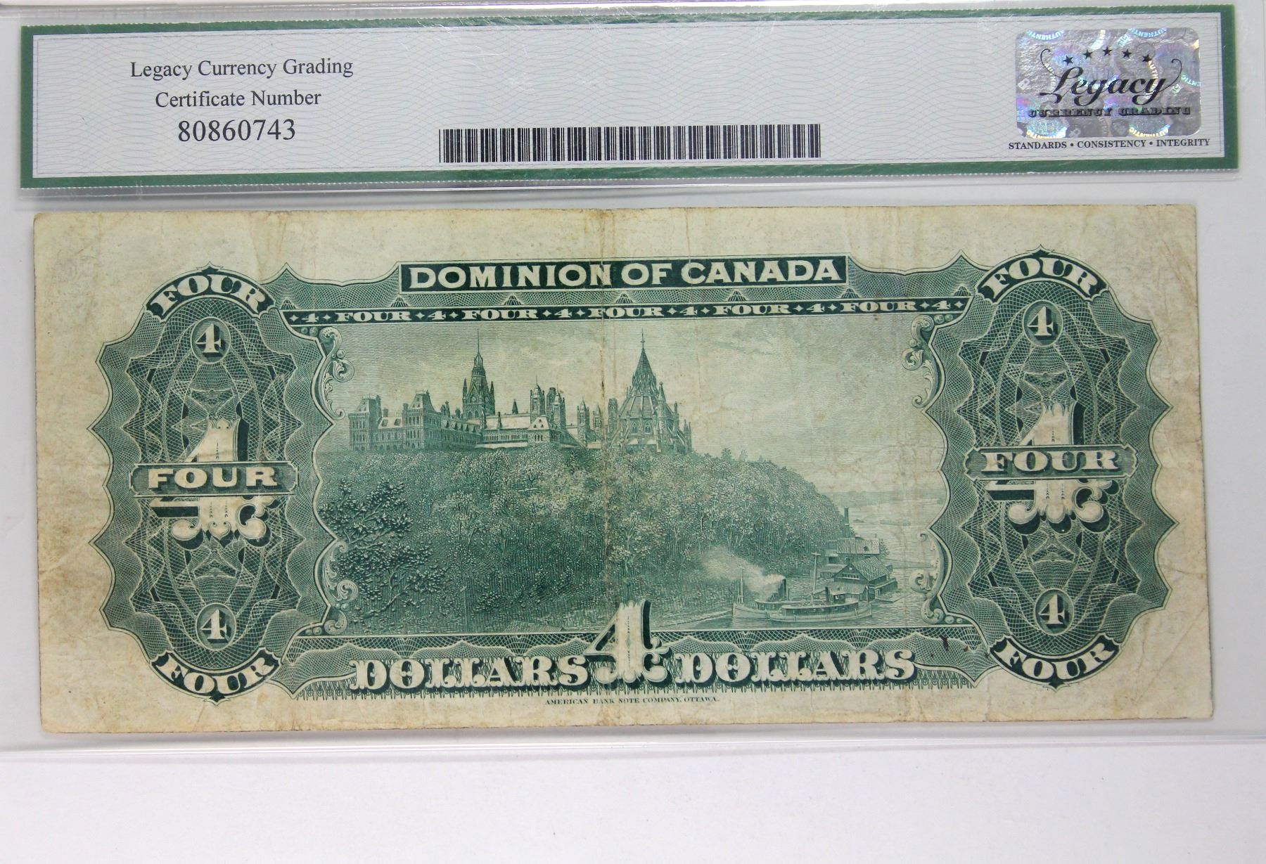 DC-17a 1902 Dominion Of Canada $4, "4 at top", Various-Courtney S/N ...