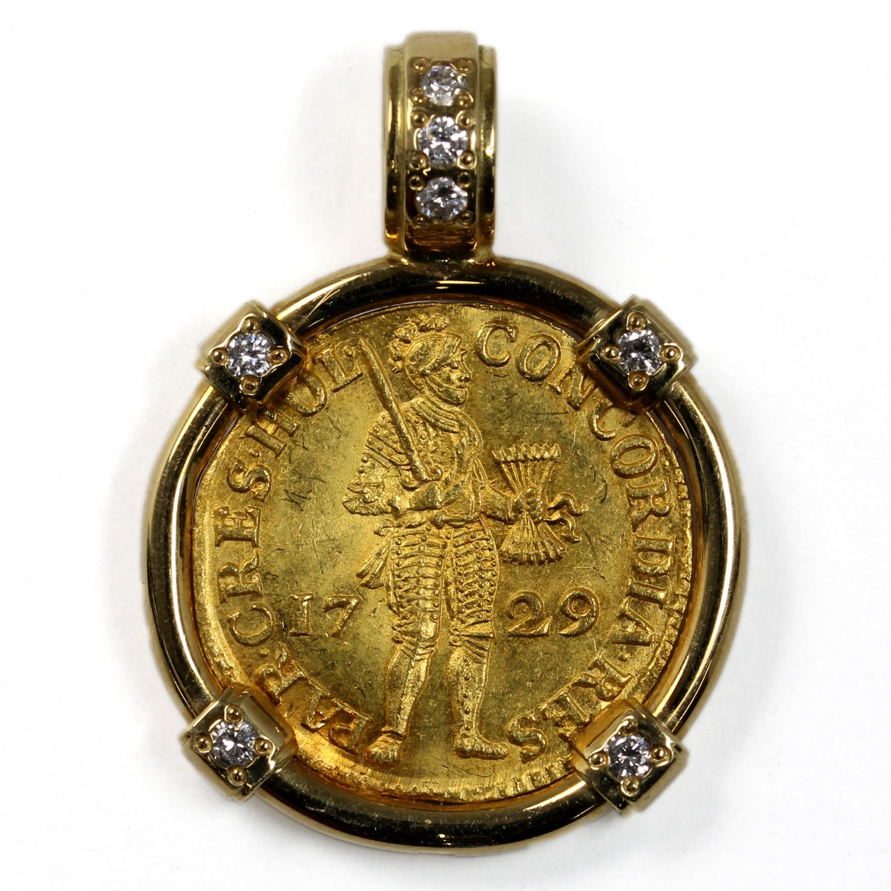 1729 Dutch Republic 1 Ducat 0.986 Gold Coin in 14K Bezel with 7 ...