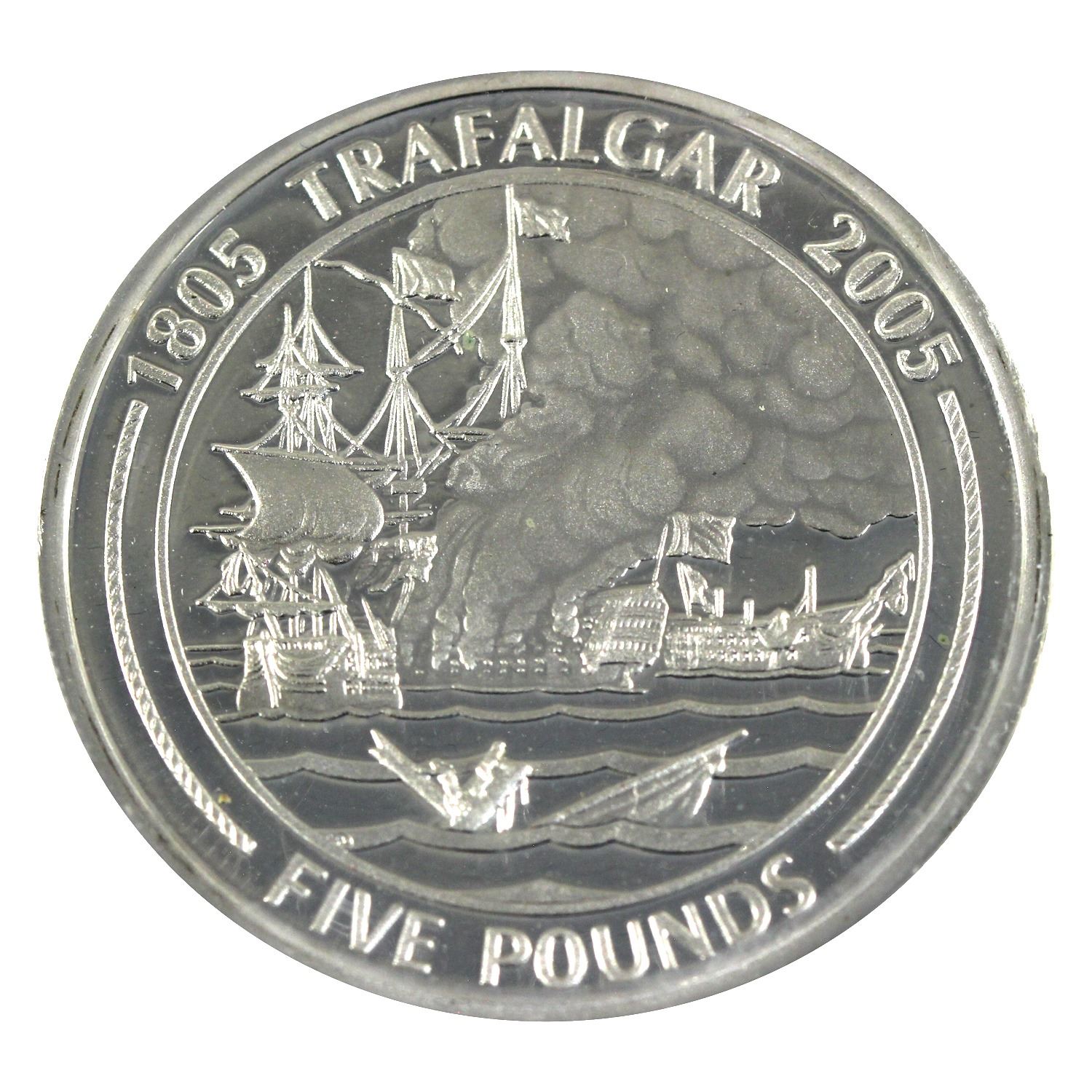 2005 Gibraltar 5 Pounds, Trafalgar 28.28g Sterling Silver Coin ...