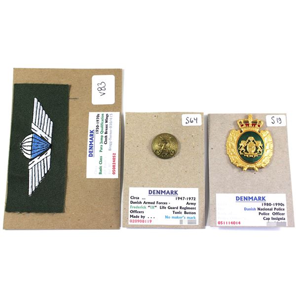 3x Denmark Badges and Patches. Includes Danish National Police cap ...