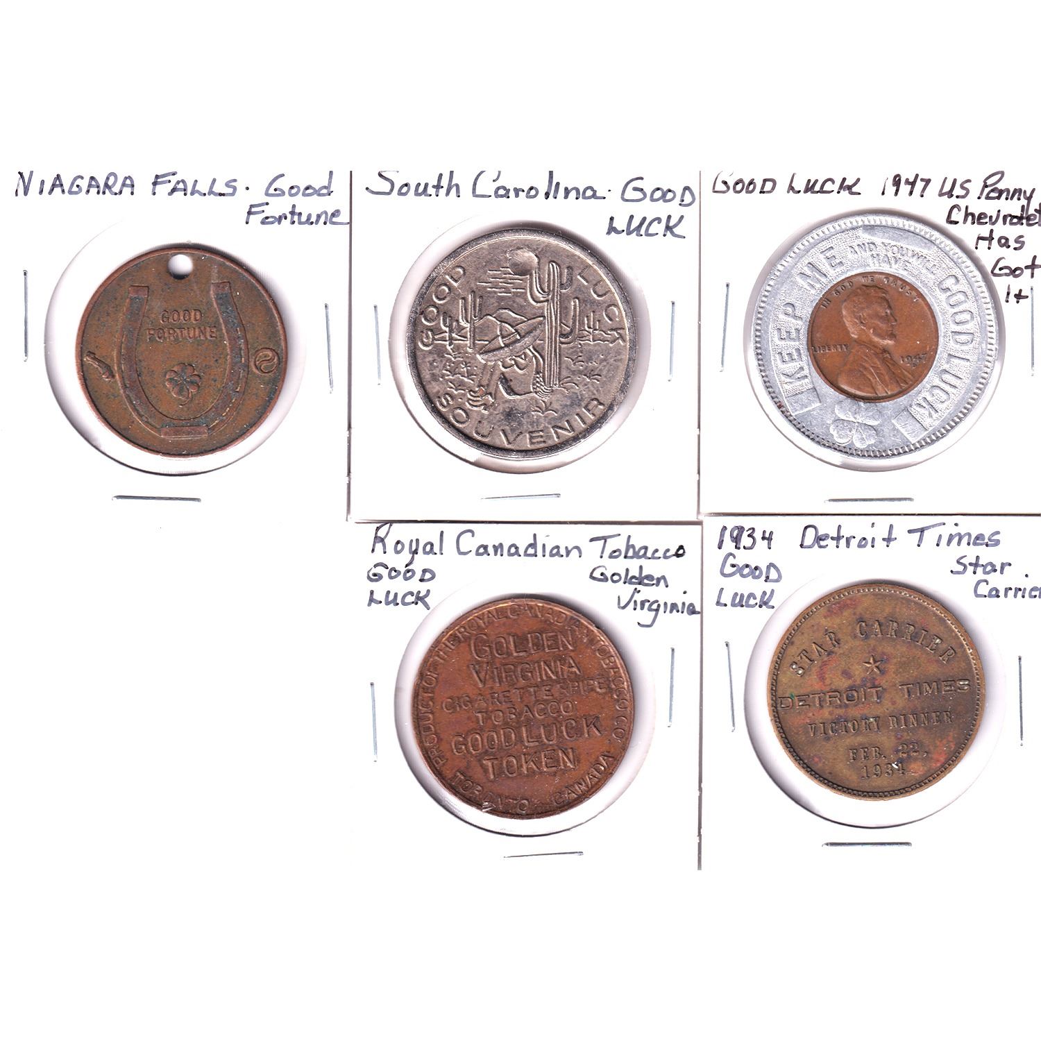 Lot of 5x Assorted Good Luck Tokens. 5pcs