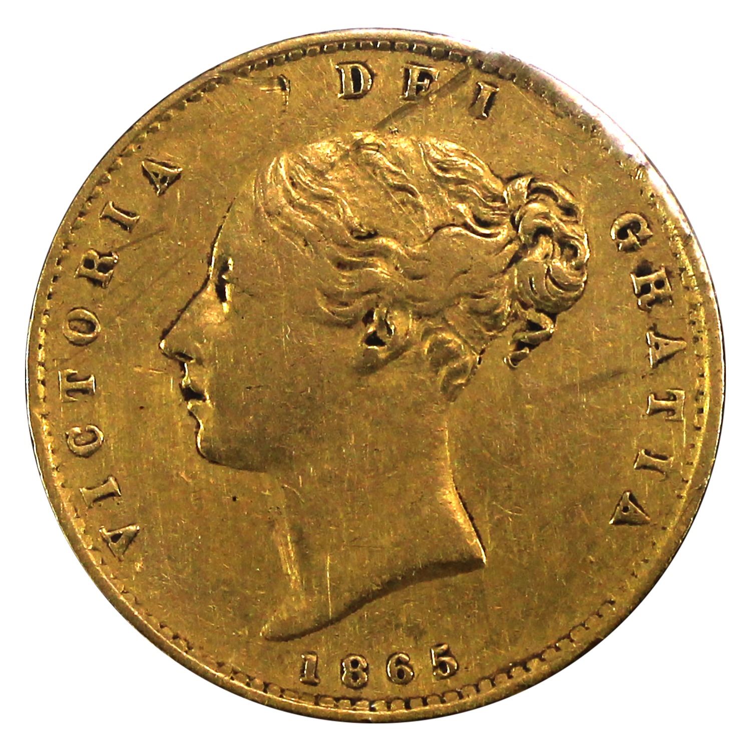 1865 Great Britain Half Sovereign VF-EF (Scratched). Contains 0.1177oz ...