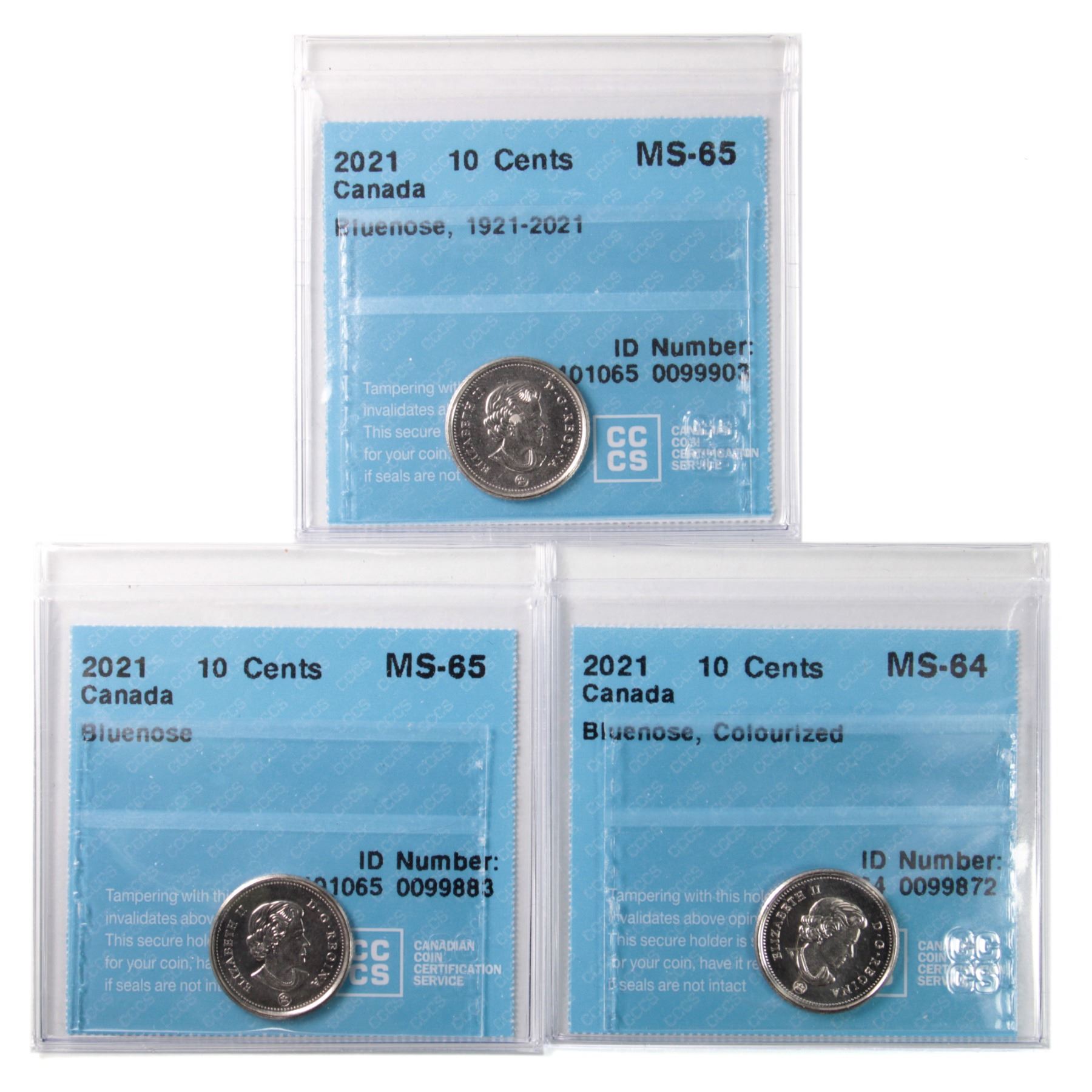 Lot of 3x 2021 Canada 10-cent Bluenose CCCS Certified Coins - Coloured ...