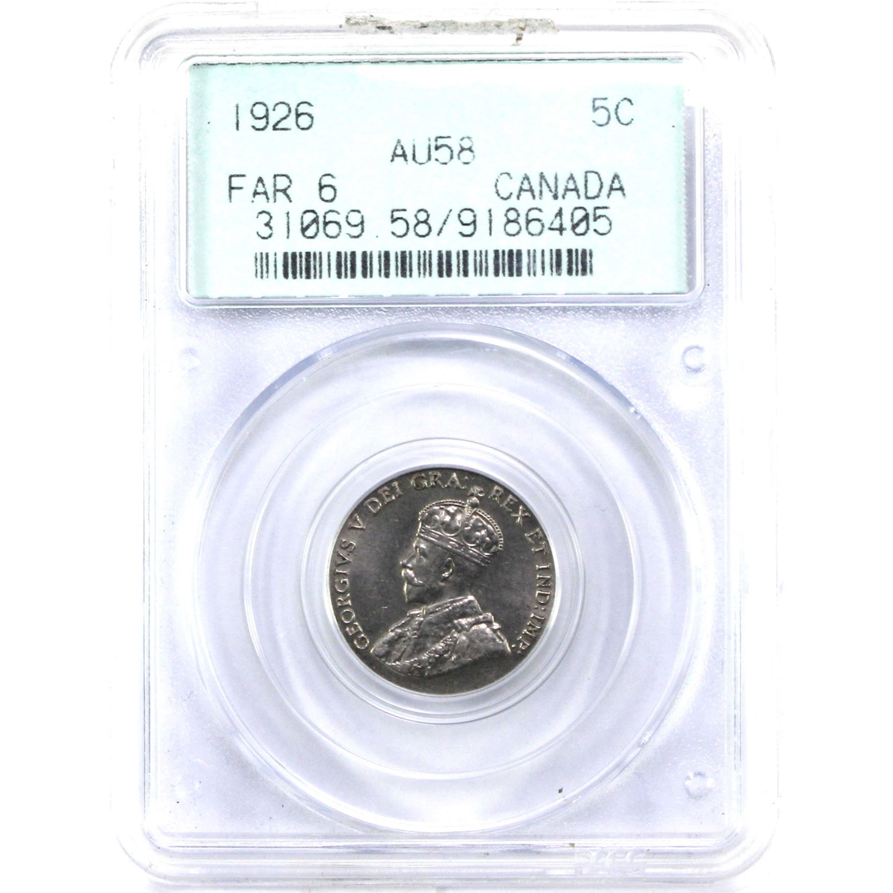 5-cent 1926 Far 6 PCGS Certified AU58. *Scarce Variety* In Vintage PCGS ...