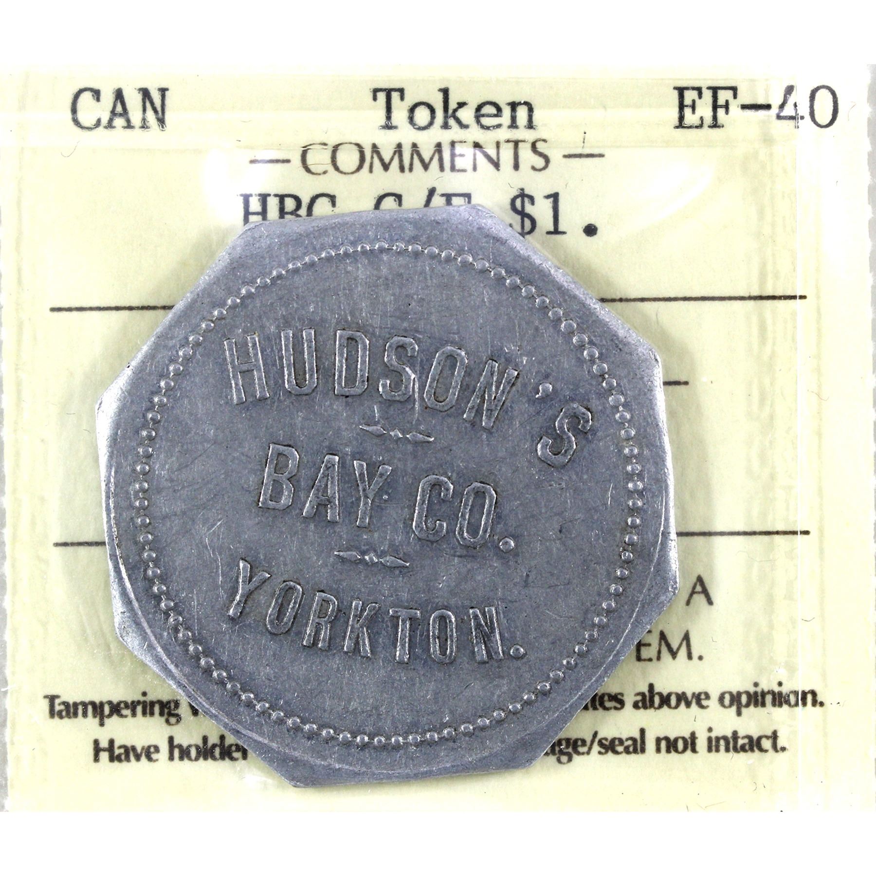 Gingras-280d, Hudson's Bay Yorkton ND (after 1898) HBC G/F $1 Trade Token ICCS Certified EF40
