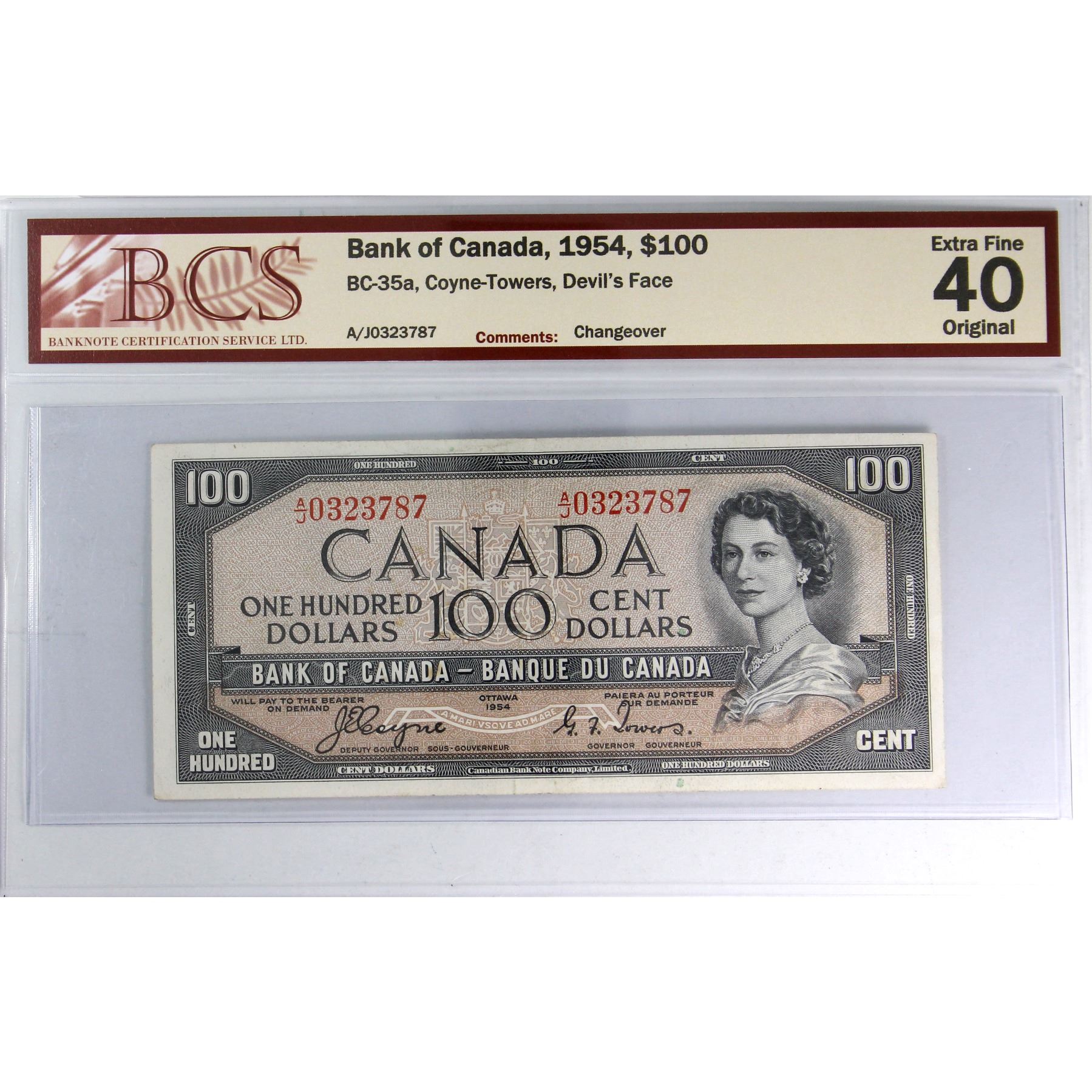 BC-35a 1954 Devil's Face $100 BCS EF40 Original Coyne-Towers S/N: A/J0323787