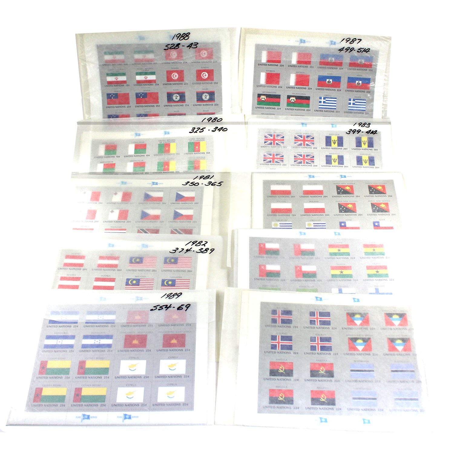 Lot of 1980-1989 United Nations-world flag- Postage Stamps. complete ...