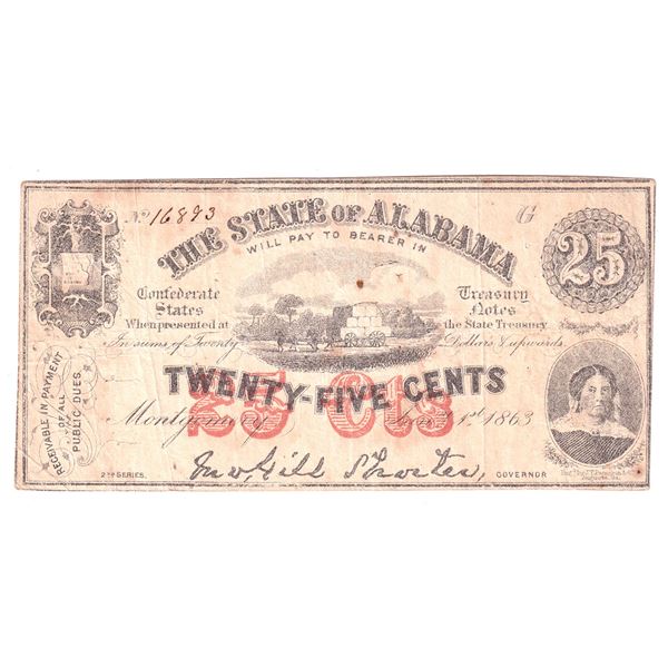 1863 USA 25-cent State of Alabama Note.