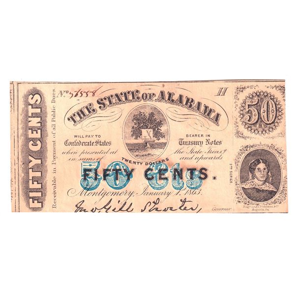 1863 USA 50-cent Montgomery State of Alabama Note.