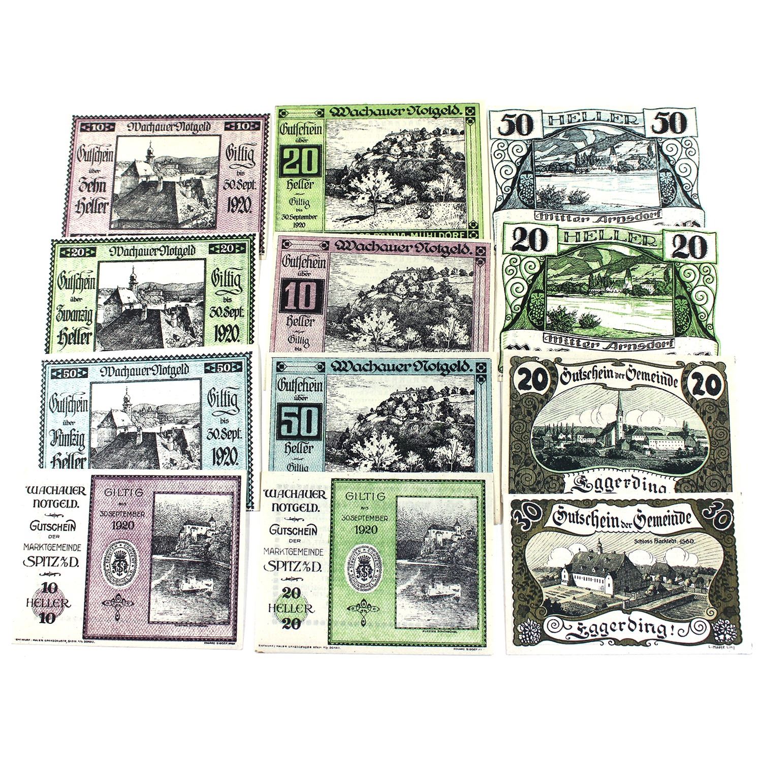 Notgeld Germany Notes from 1920, All Unique. 12pcs