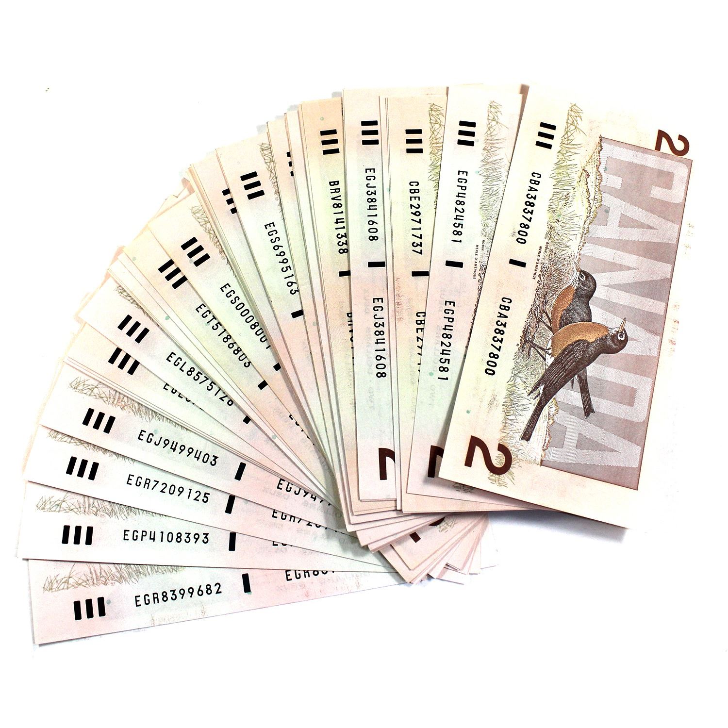 53x 1986 Canada $2 Notes with Good Variety of Prefixes. Notes appear to ...