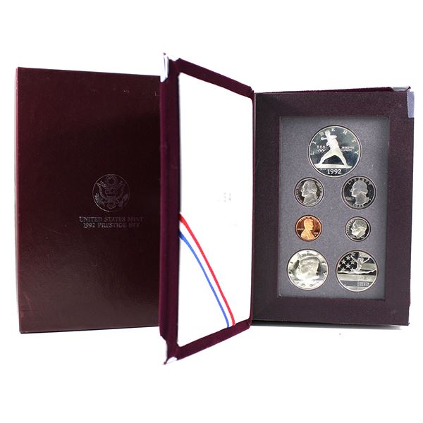 1992 USA 7-coin Prestige Set. Includes XXV Olympiad .900 Silver Proof!